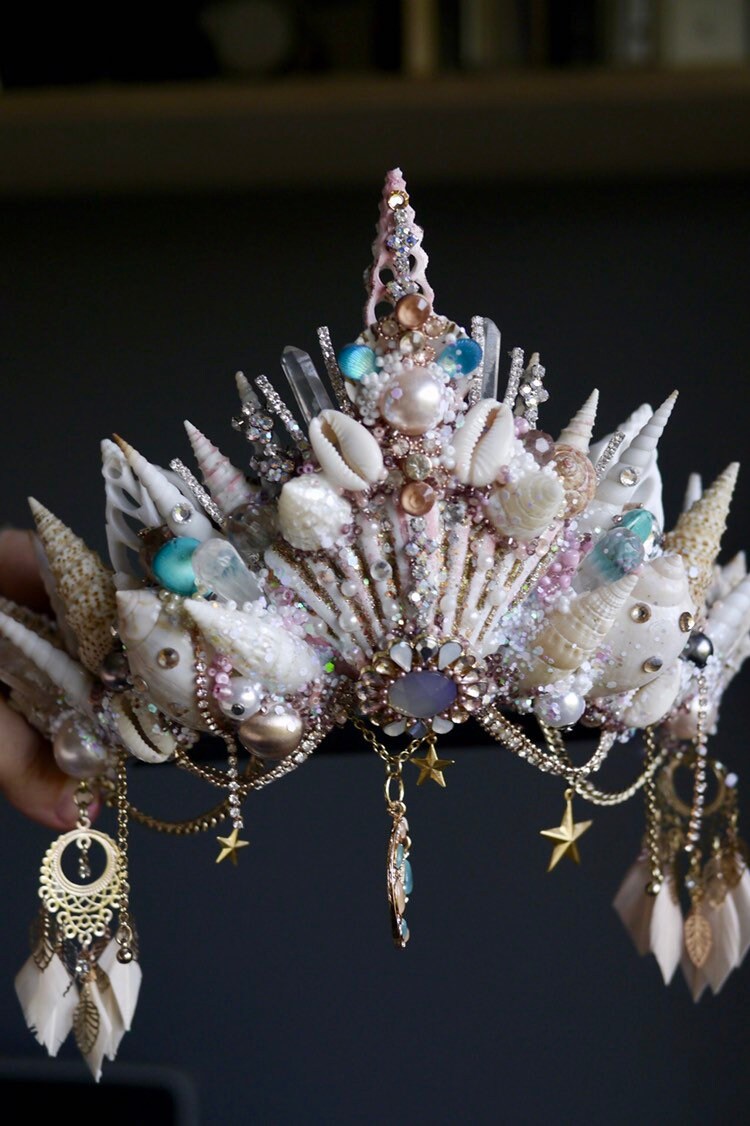 The Pastel Moon Crown Mermaid Crown Shell Crown Crystal | Etsy