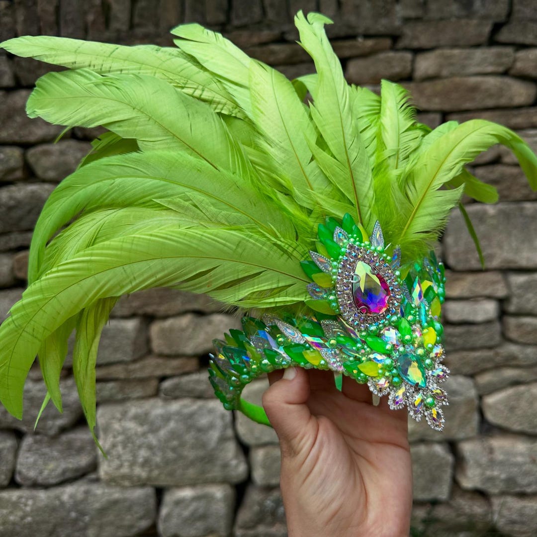 The Neon Green Feather Headdress Crown - Show Girl - Carnival Crown ...