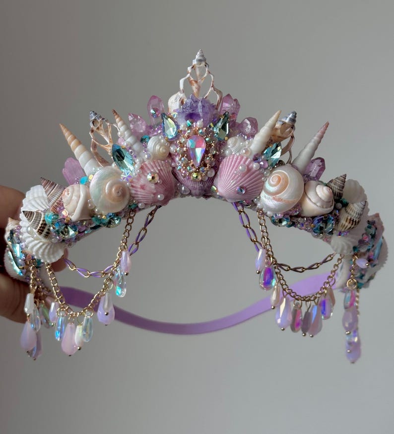 The Pearlescent Amethyst Mermaid Crown - Headdress - Shell Crown ...