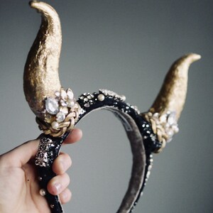 The Taurus Bull Horn Crown in Gold & Black - Headdress - Zodiac Crown ...