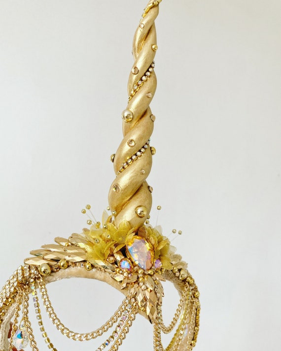 The Golden Unicorn Horn Crown Headdress Shell Crown - Etsy