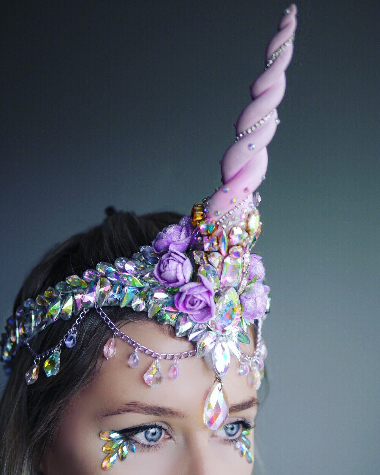 The Magical Unicorn Horn Crown in Crystal Aurora White - Etsy Israel