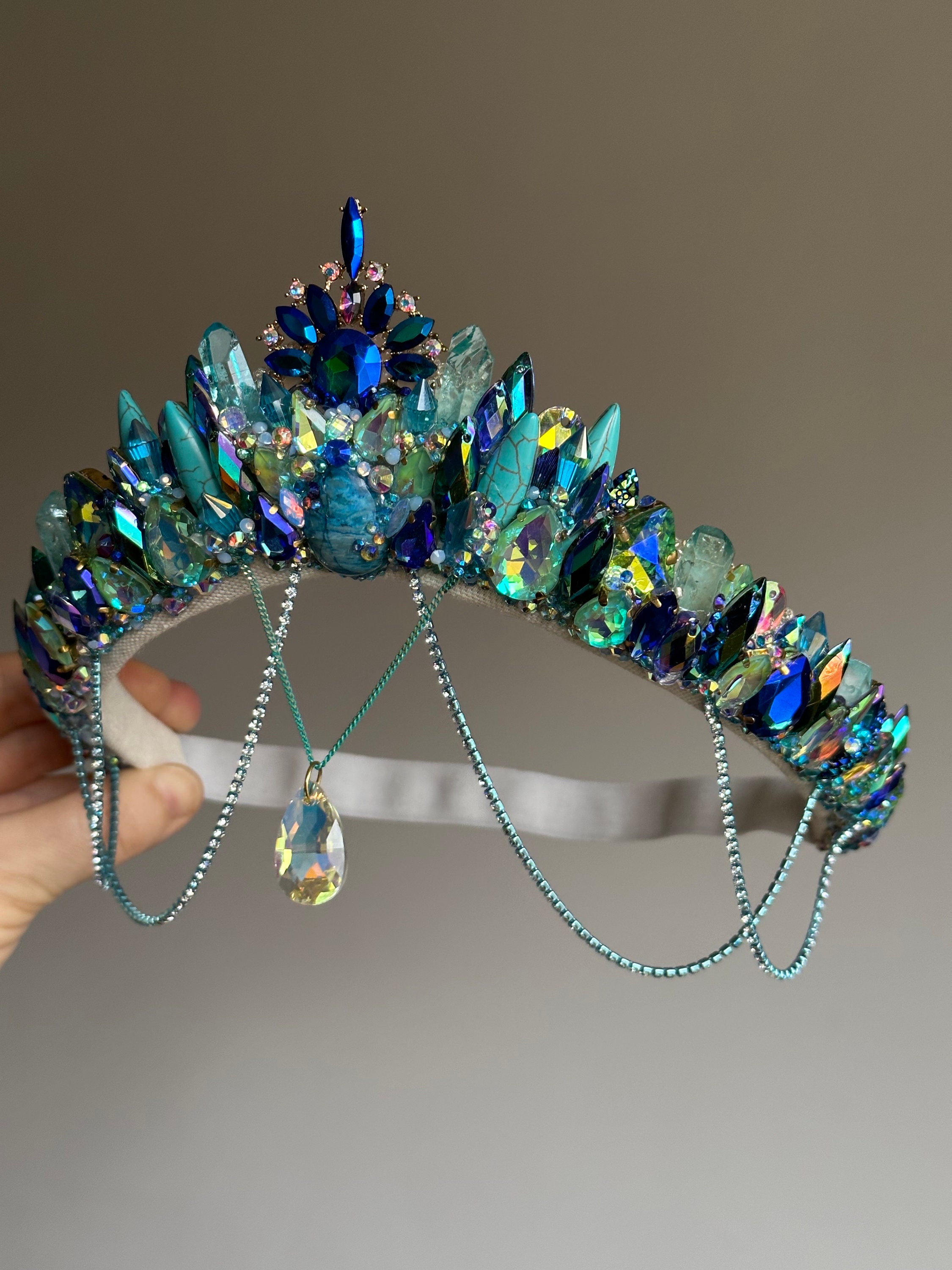 The Blue Lagoon Crystal and Quartz Gemstone Crown - Mermaid Crown ...