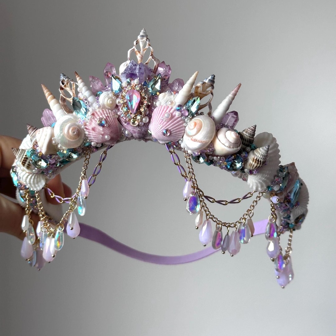 The Pearlescent Amethyst Mermaid Crown - Headdress - Shell Crown ...