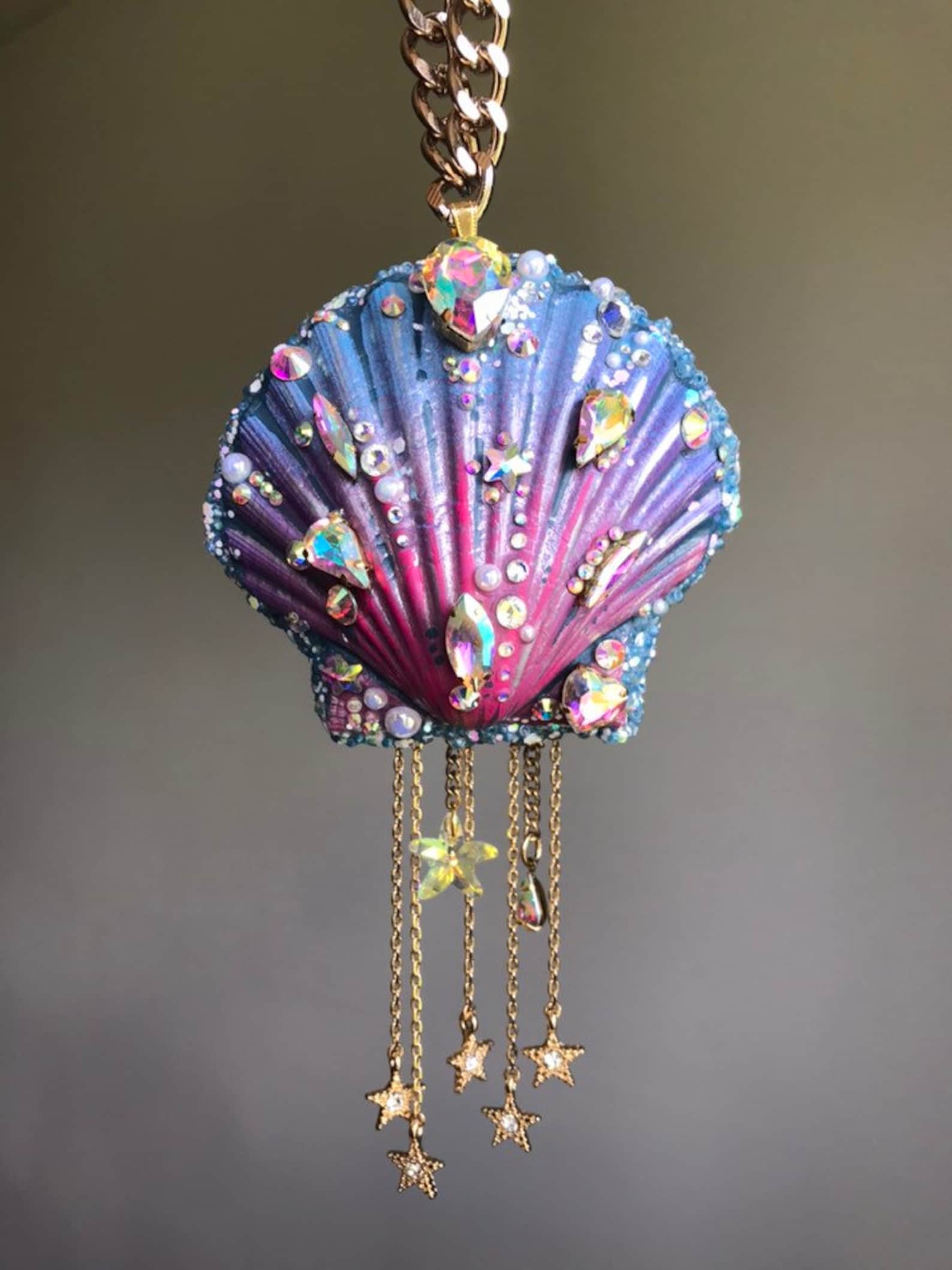 Sparkling Clam Necklace - Painted Mermaid Shell Necklace - With ...