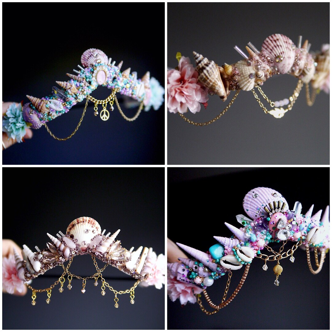 The Luna Crown- Mermaid Crown - Shell Crown - Crystal Crown - Bridal ...