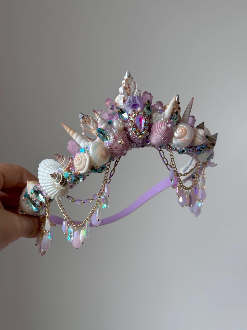 The Pearlescent Amethyst Mermaid Crown - Headdress - Shell Crown ...