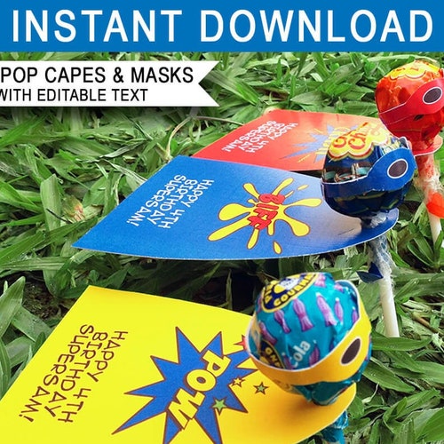 Superhero Lollipop Capes Masks Template Printable Birthday - Etsy