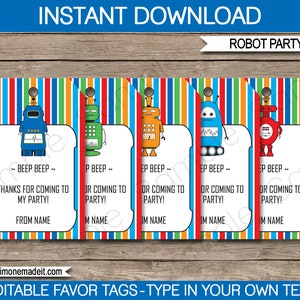 Robot Favor Tags Template Printable Birthday Party Thank You - Etsy