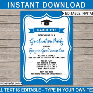 Blue Graduation Party Invitations - Printable Template - Any Year ...