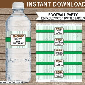 Football Party Water Bottle Labels or Wrappers - Brown Green - INSTANT ...