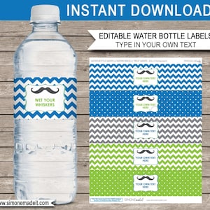 Mustache Water Bottle Labels Template - Printable Little Man Theme ...