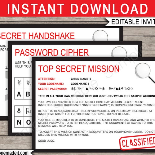 Printable Code Name Chart Spy Birthday Party Game Secret - Etsy