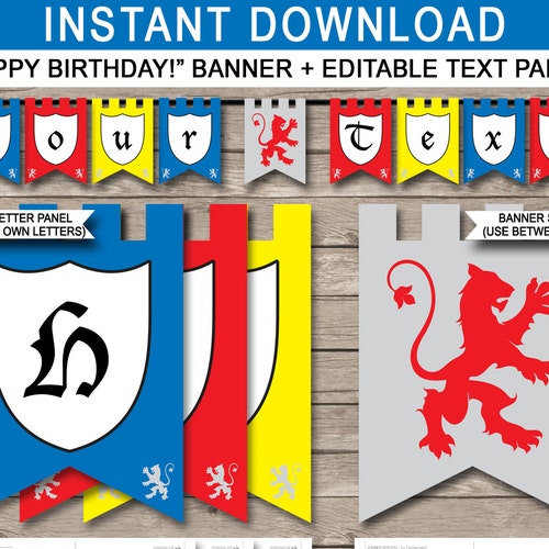 Medieval Knight Party Banner Template Custom Happy Birthday - Etsy