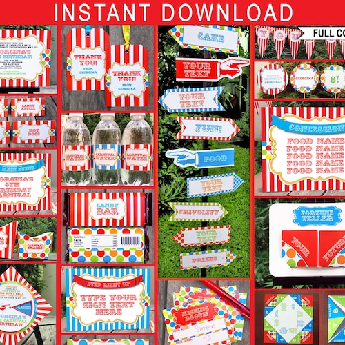 Carnival Party Signs Printable Editable Text PDF Instant - Etsy