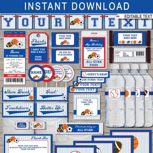 Sports Theme Party Template Bundle + Invitation - Printable All Star ...