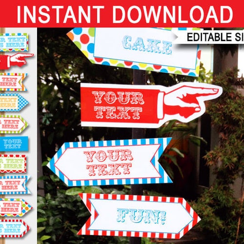 Carnival Party Signs Printable Editable Text PDF Instant - Etsy