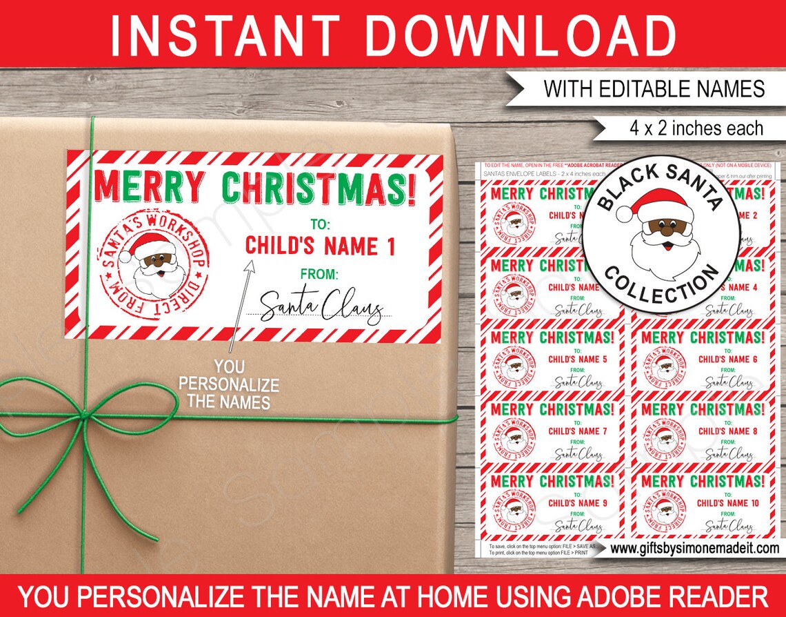 Black Santa Gift Tags Printable Template Santa's - Etsy