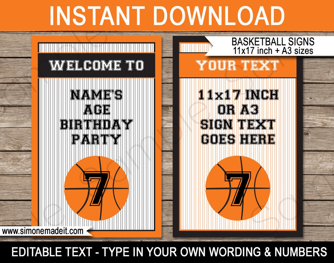 Basketball Party Signs INSTANT DOWNLOAD With EDITABLE Text - Etsy