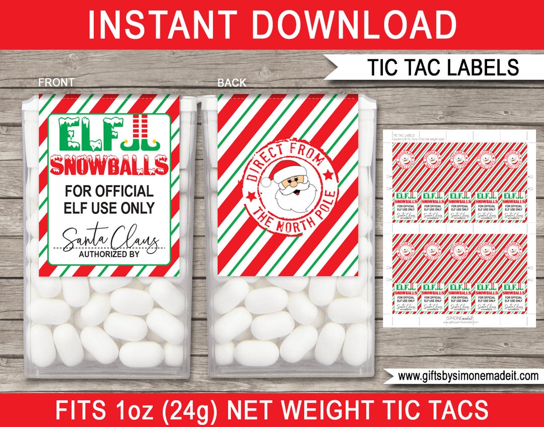 Elf Snowball Fight Template - Tic Tac Labels - Printable Elf Props for ...