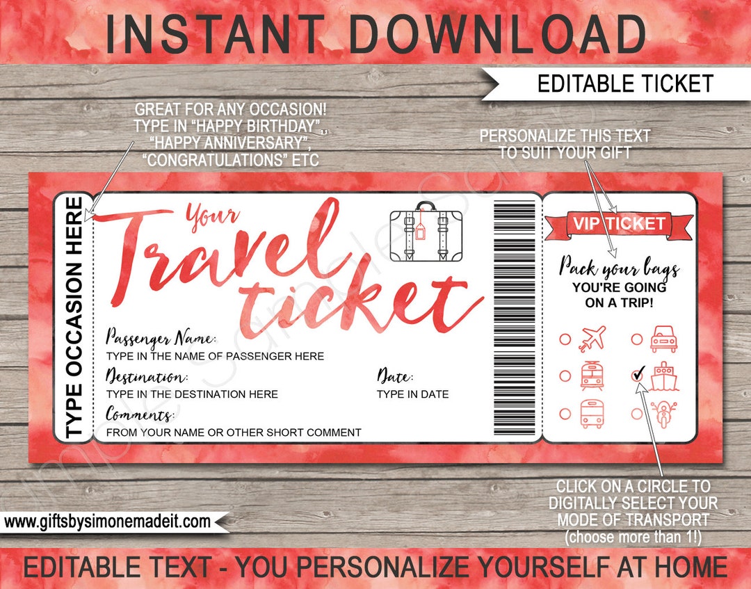 Boarding Pass Template Travel Ticket Printable Surprise Trip Reveal ...