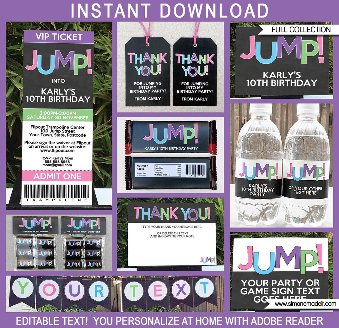 Trampoline Party Templates + Invitation - Printable Jump Theme Birthday ...