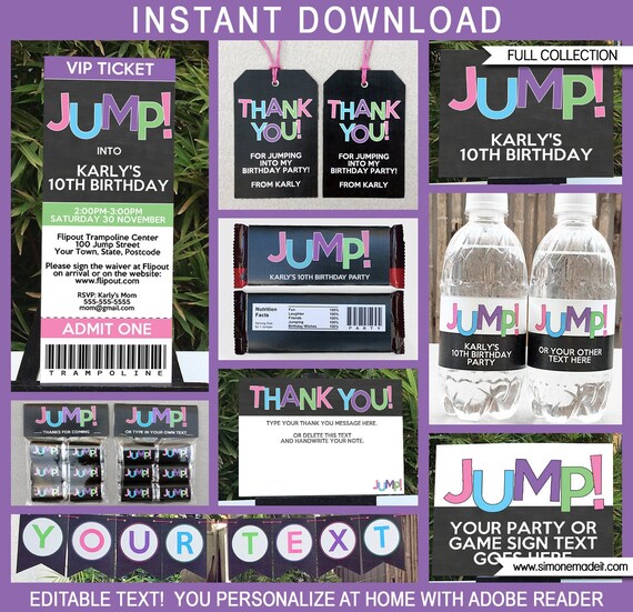 Trampoline Party Templates + Invitation - Printable Jump Theme Birthday ...