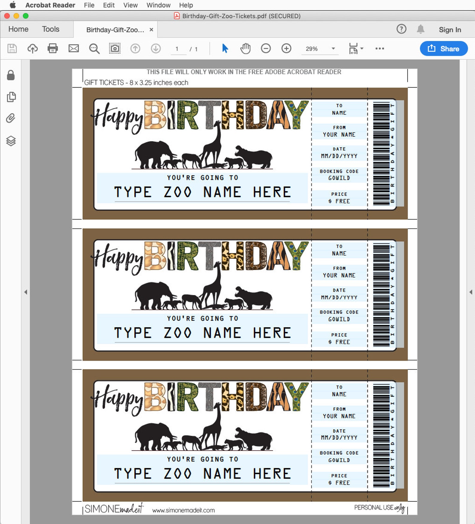 Zoo Ticket Template Free