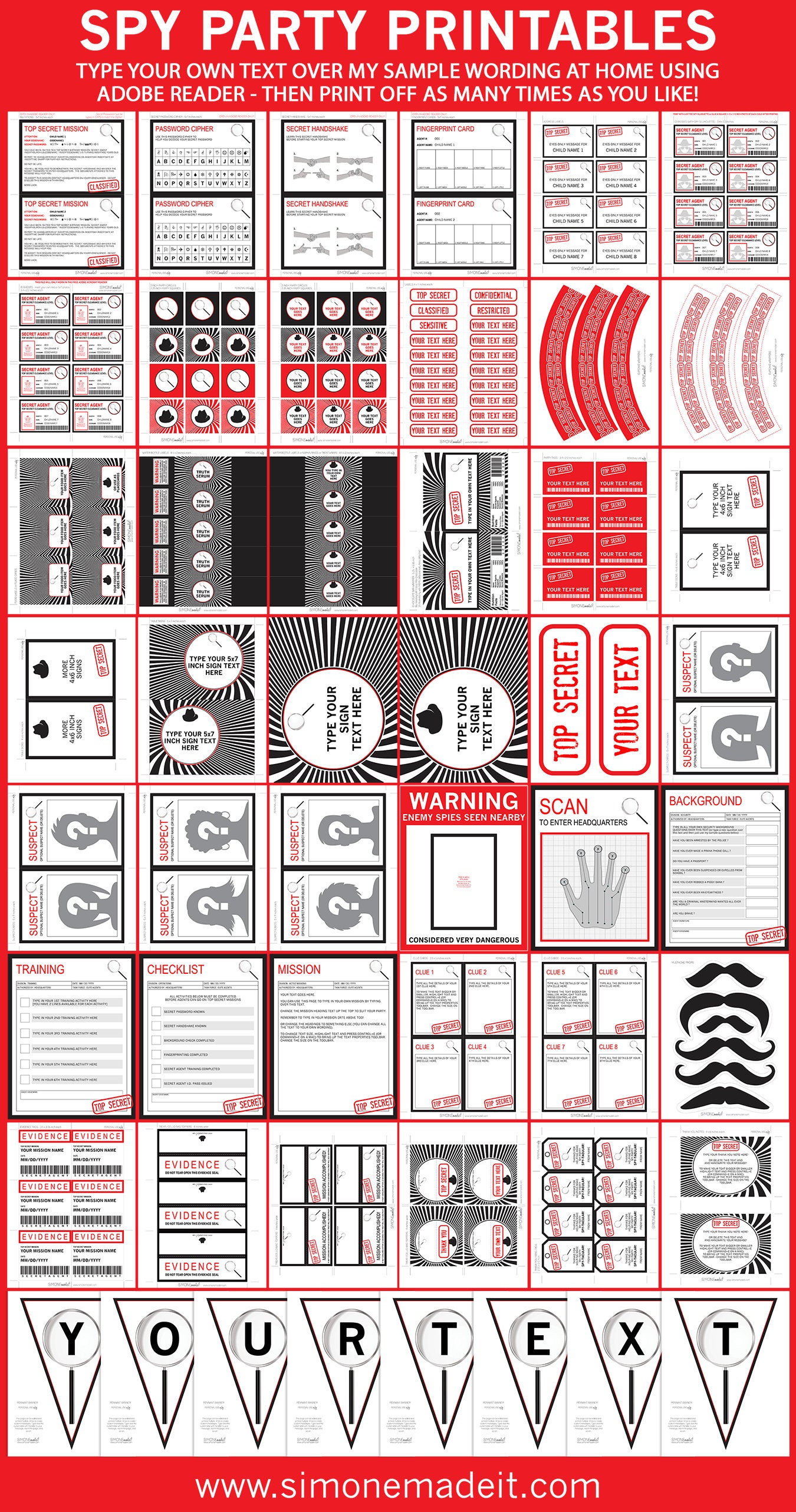 Spy Party Printables Invitation Decoration Template Bundle - Etsy UK