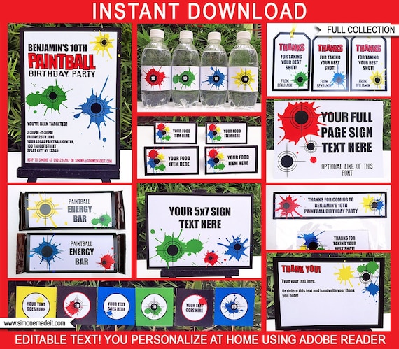 Paintball Party Templates + Invitation - Printable Paint Ball Theme ...