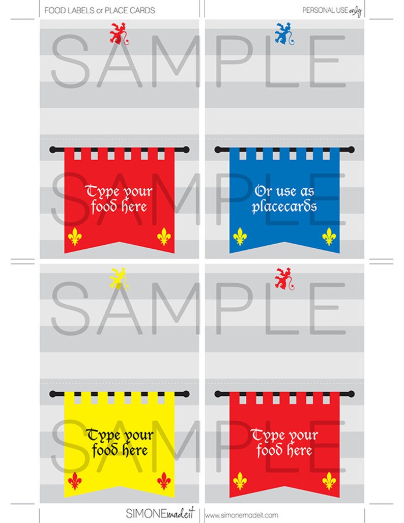 Medieval Knight Food Labels: Printable Birthday Party Decorations ...