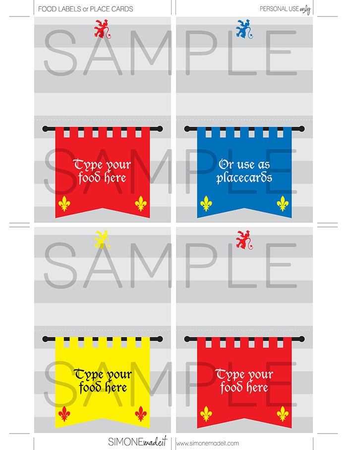 Medieval Knight Food Labels: Printable Birthday Party Decorations ...