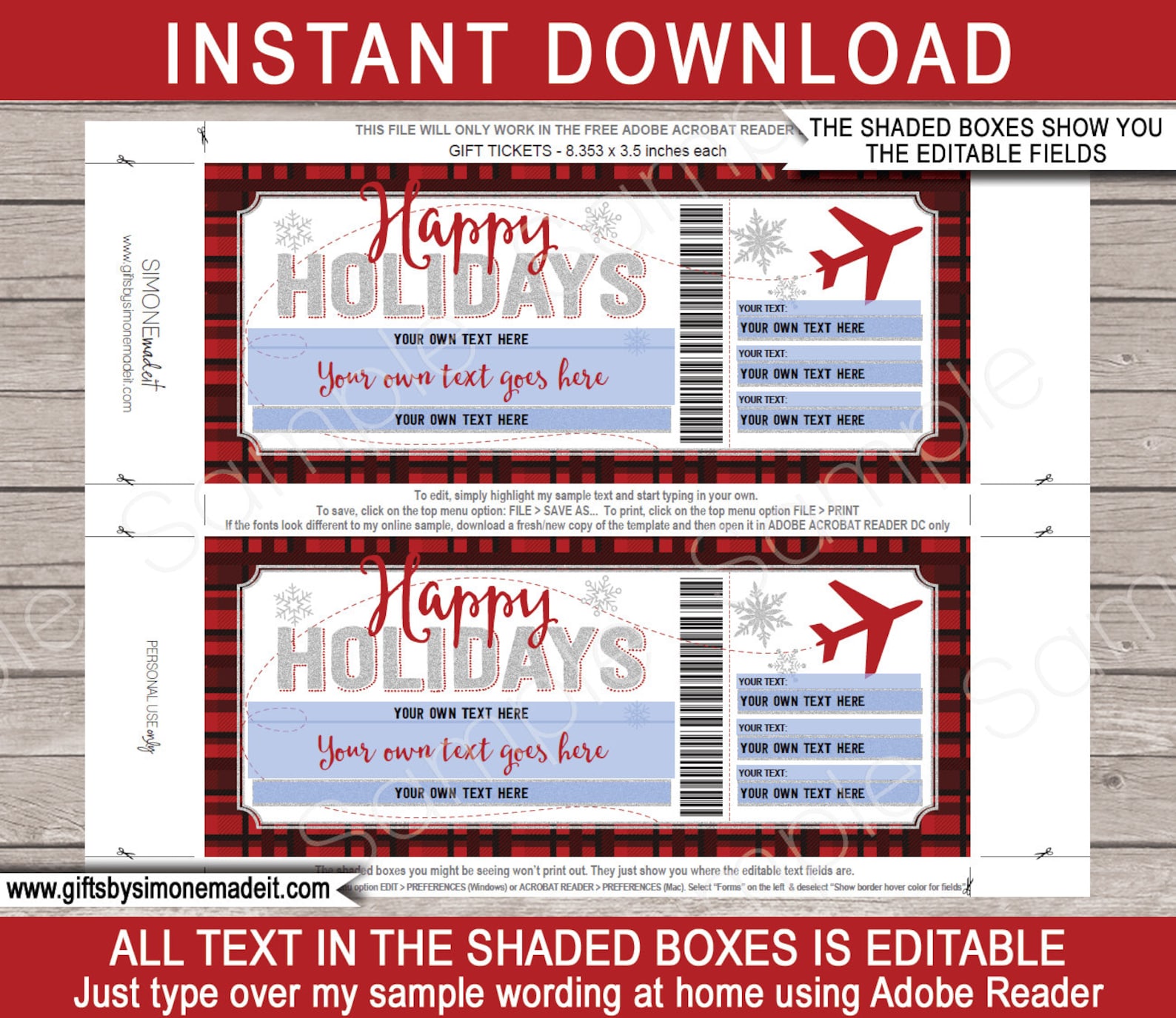 Holiday Plane Ticket Voucher Template Surprise Trip Reveal - Etsy