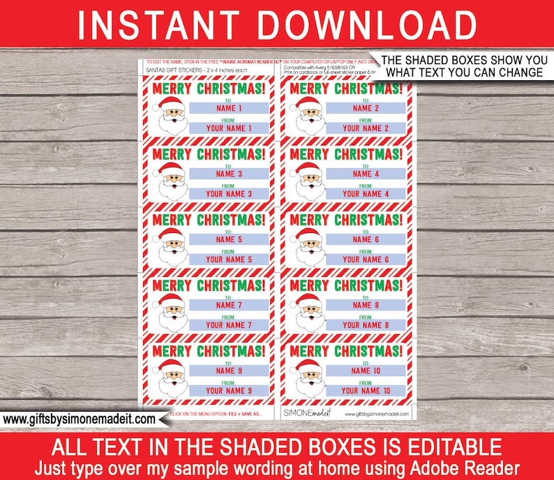 Christmas Gift Labels Template Printable Stickers Tags - Etsy