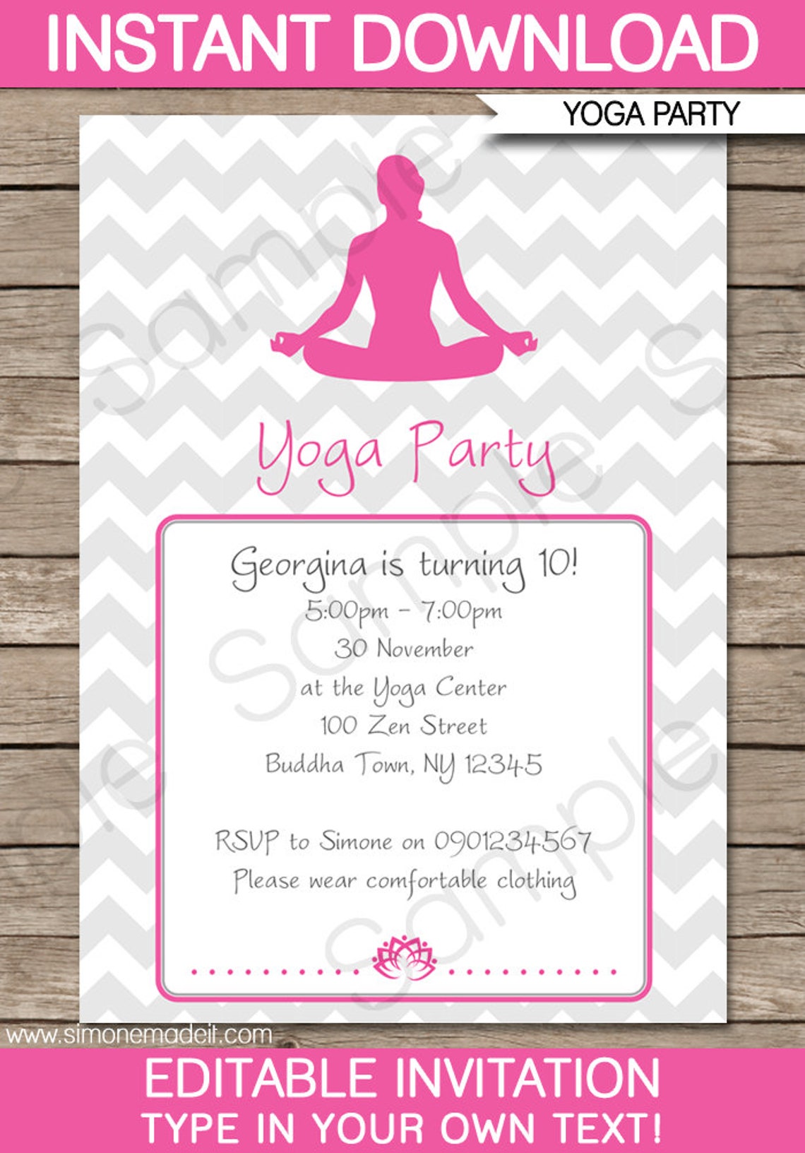 Yoga Birthday Party Invitation Decorations Printable Templates - Etsy