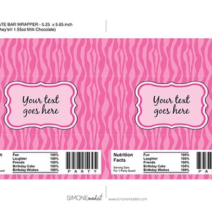 Pink Zebra Candy Bar Wrappers - Birthday Party Favors - Chocolate ...