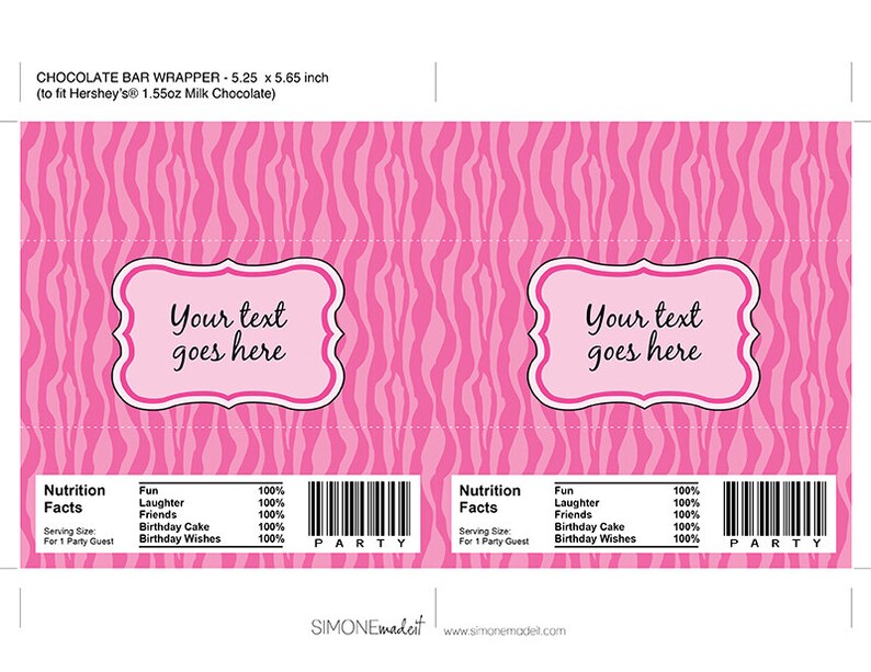 Pink Zebra Candy Bar Wrappers Birthday Party Favors | Etsy