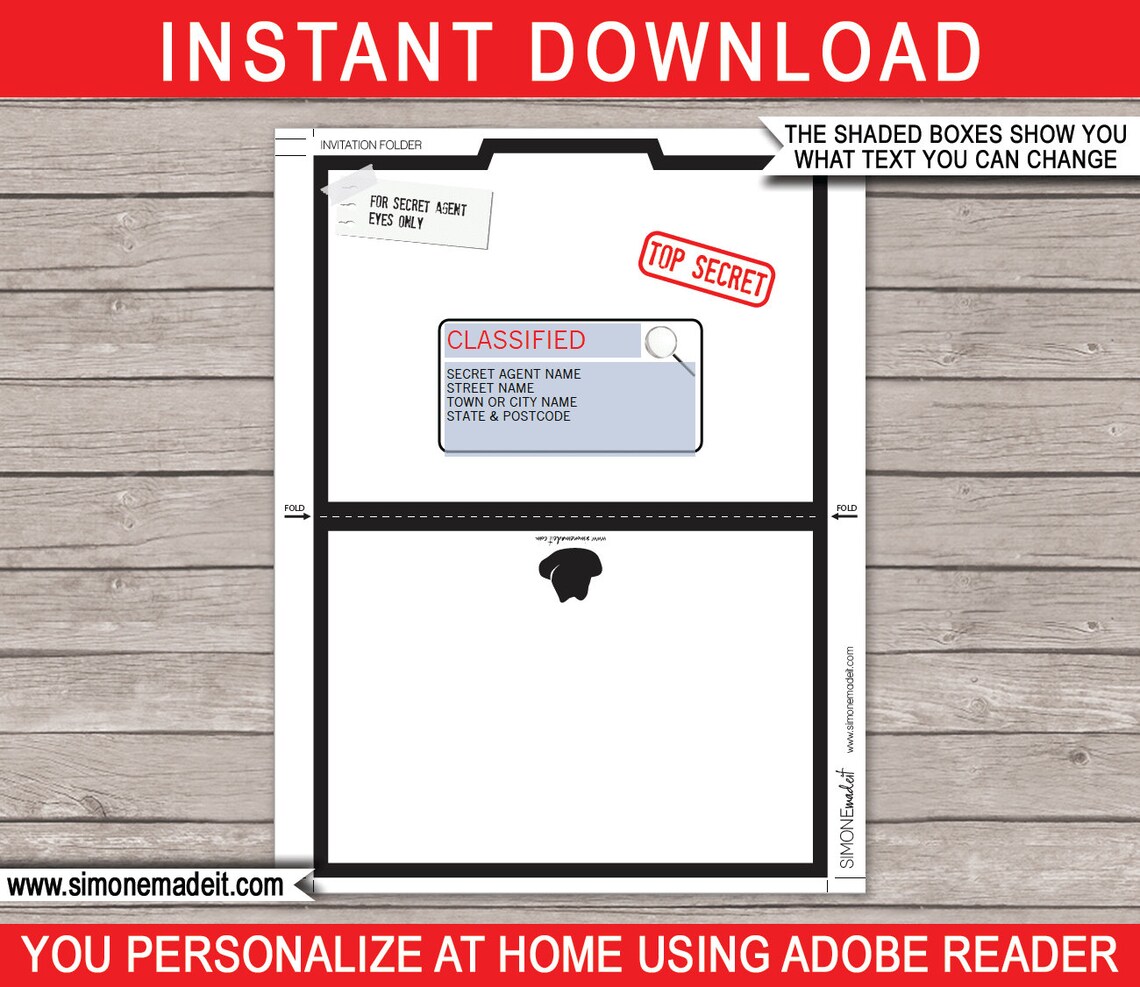 Spy Party Invitation Folder: Editable Secret Agent Design (digital ...