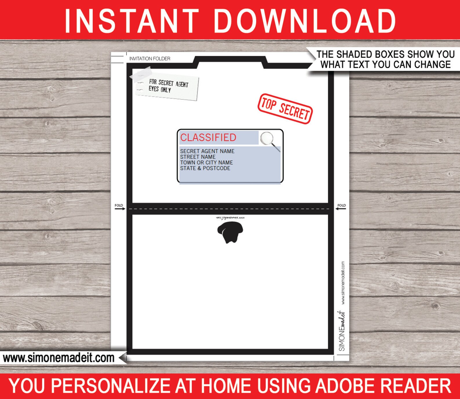 Spy Party Invitation Folder: Editable Secret Agent Design (digital ...