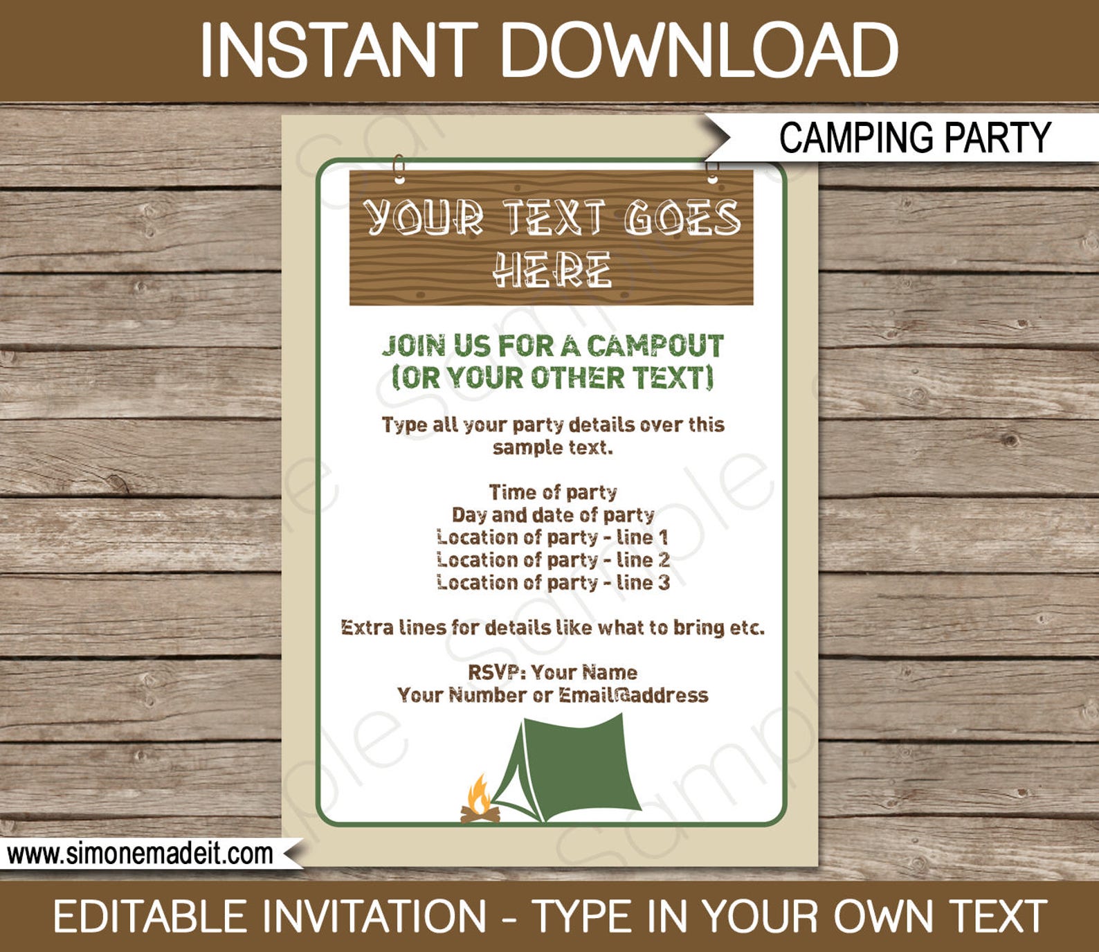 Camping Party Printables Templates Printable Decorations & - Etsy
