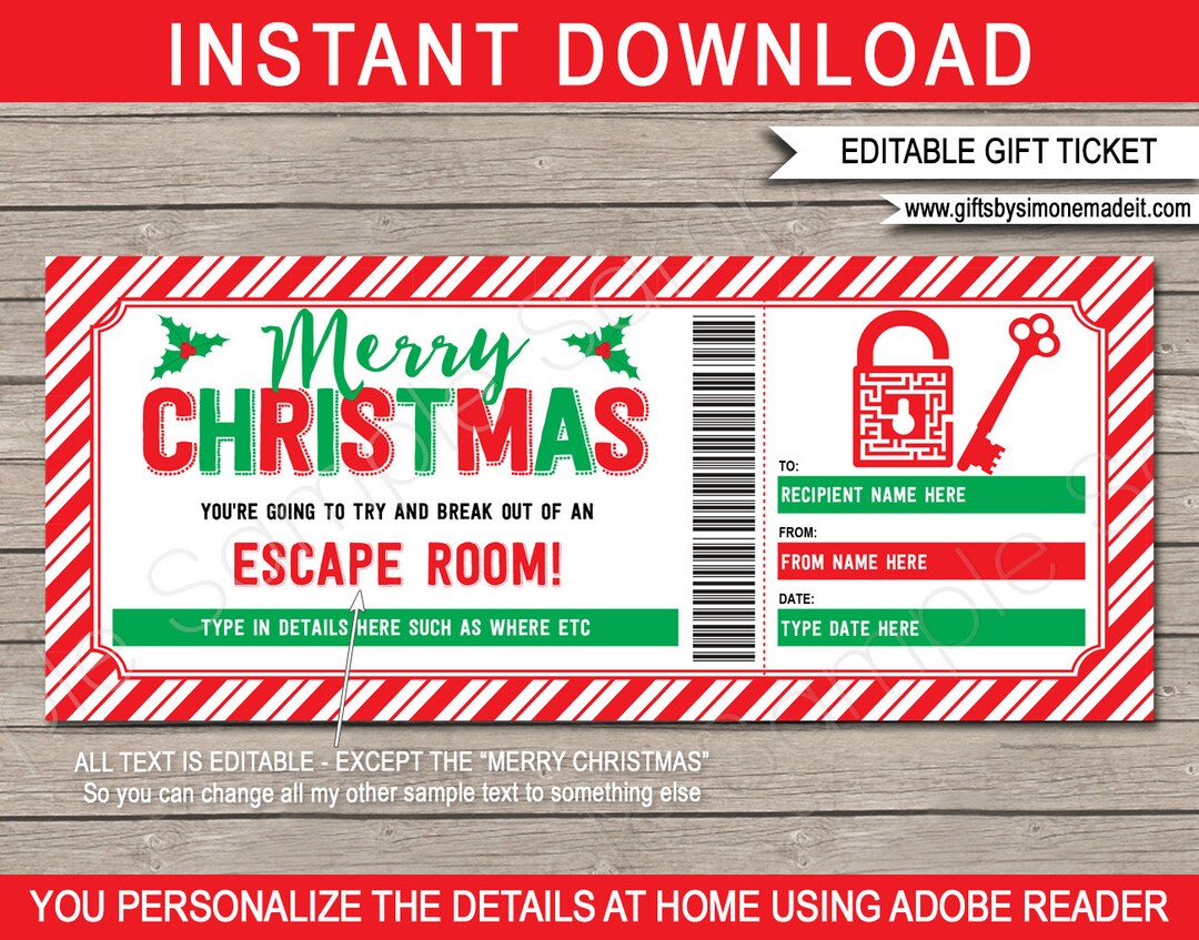 Escape Room Ticket Template - Printable Christmas Game Gift Certificate ...