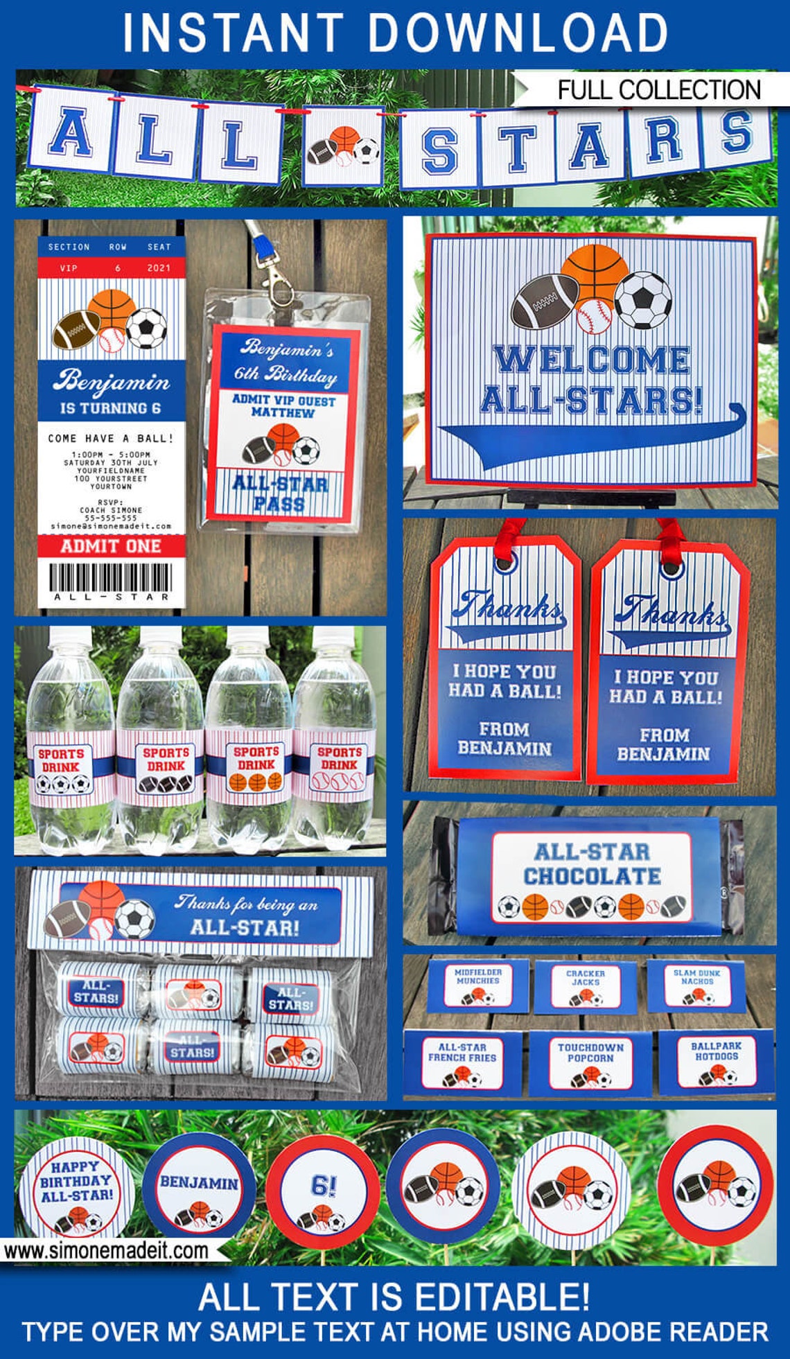 Sports Theme Party Template Bundle Invitation Printable - Etsy