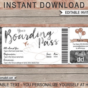 Boarding Pass Invitation Template: Destination Party, Editable Text ...