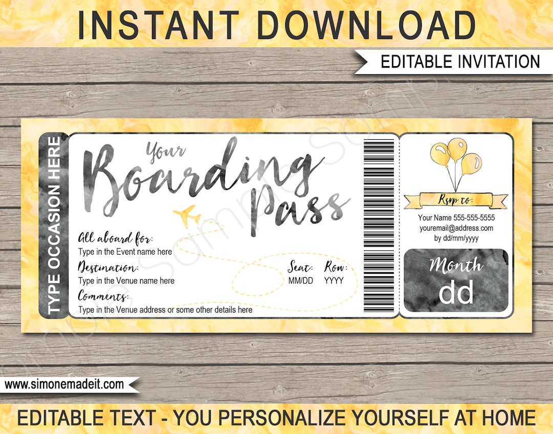 Boarding Pass Birthday Party Invite Template - Destination Event ...