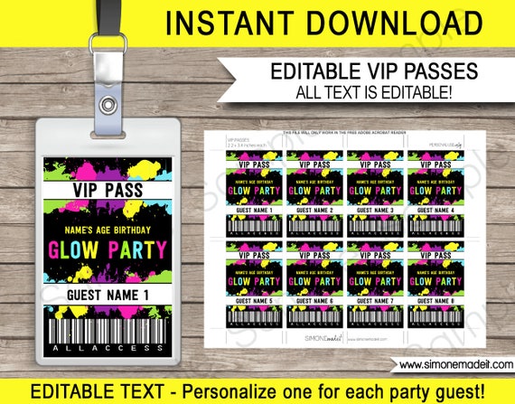 Glow Party VIP Passes - Printable Neon Glow Passes - Neon Glow Theme ...