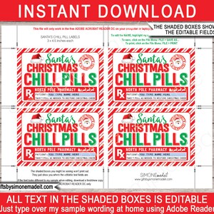Christmas Chill Pill Label: North Pole Pharmacy, Editable Name (digital ...