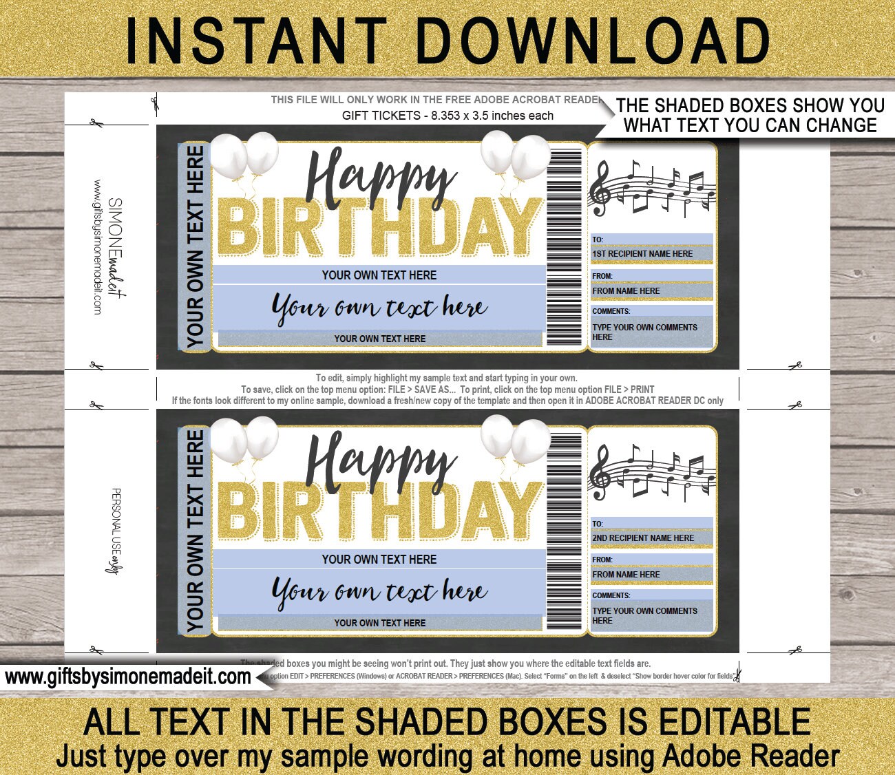 Music Lessons Gift Voucher Certificate Ticket Template | Etsy