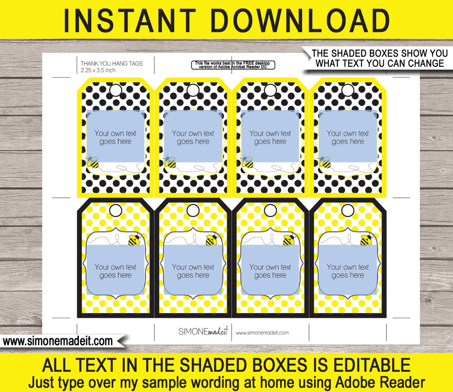 Bee Favor Tags Template: Editable Birthday, Shower Thank You (digital ...