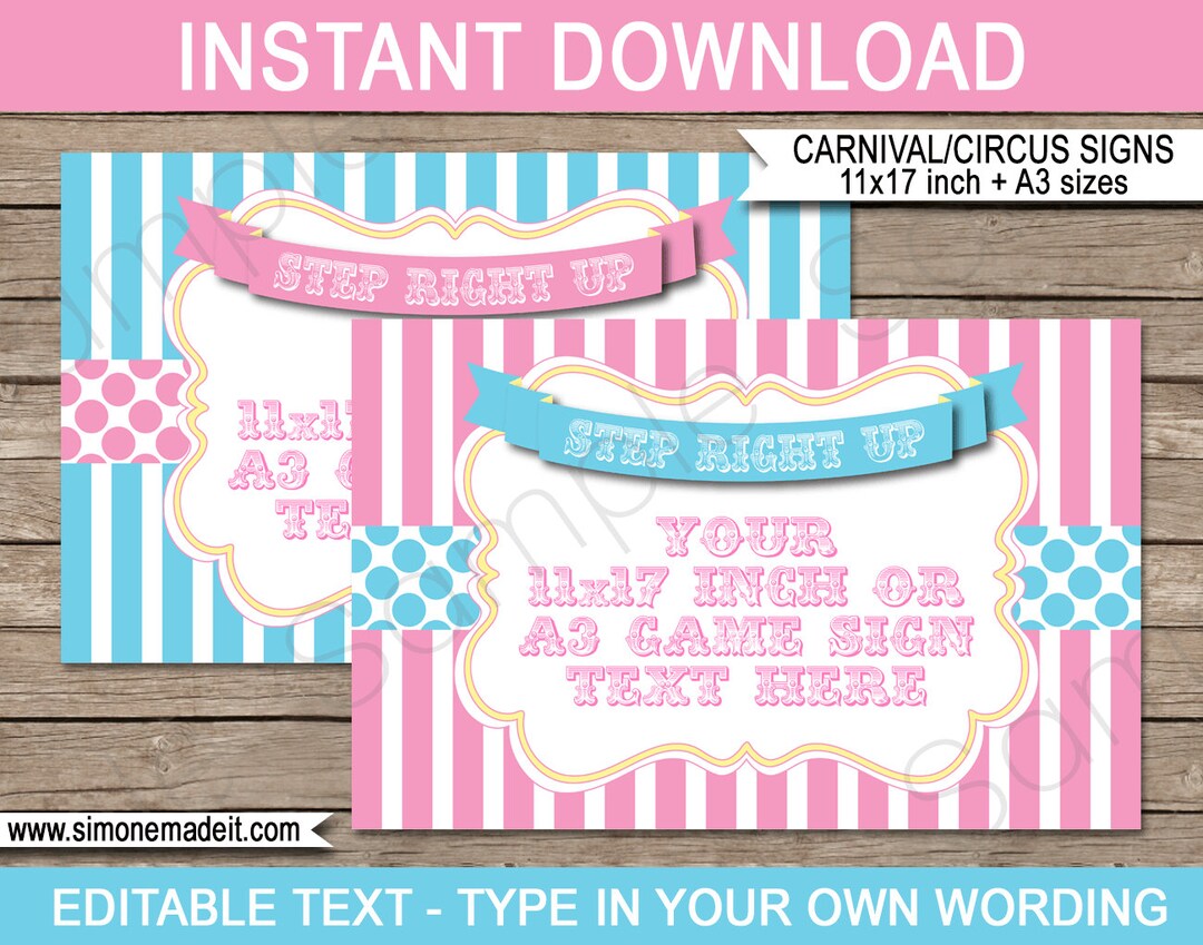 Printable Circus Game Signs Template - Pink Aqua - Carnival Theme ...