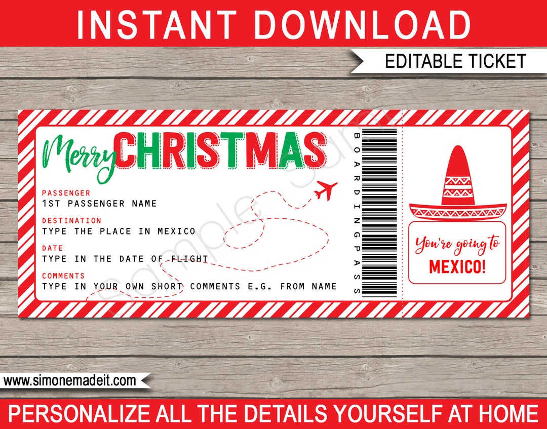 Mexico Boarding Pass Template - Printable Christmas Gift Plane Ticket ...